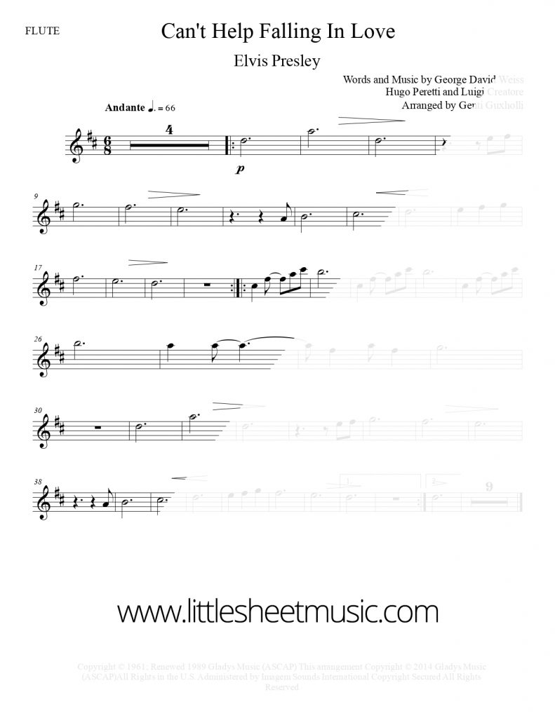 Elvis Presley – Can’t Help Falling In Love (Flute Solo) – Littlesheetmusic