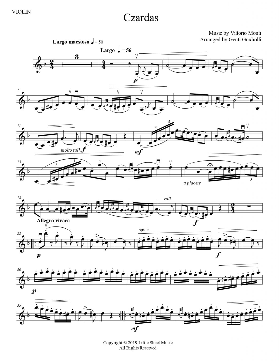 Vittorio Monti – Czardas (Violin Solo) – Littlesheetmusic