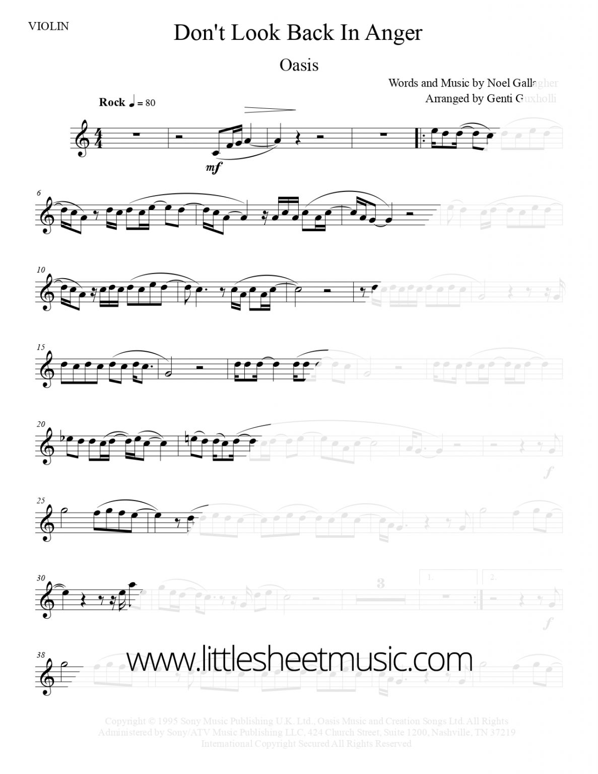 Oasis – Don’t Look Back In Anger (Violin Solo) – Littlesheetmusic