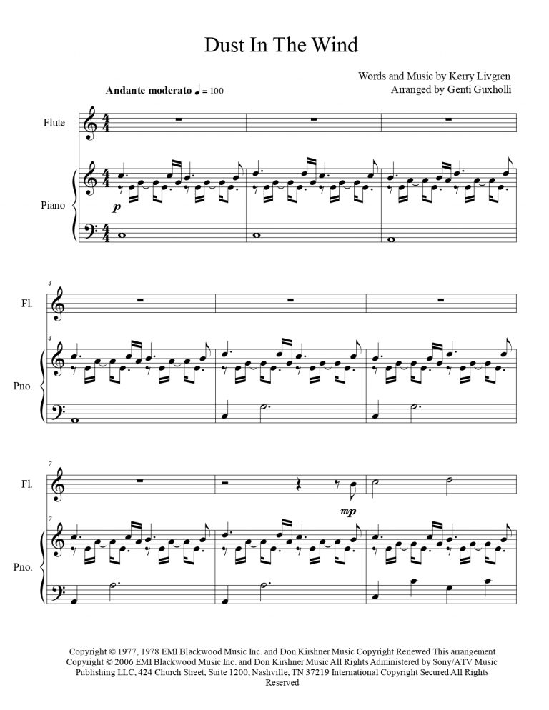 Kansas – Dust In The Wind (Flute Solo) – Littlesheetmusic