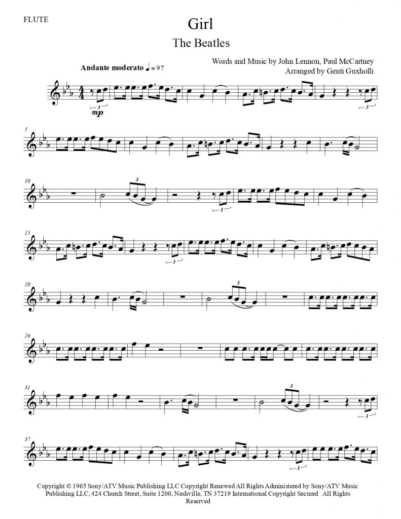 The Beatles – Girl (Flute Solo) – Littlesheetmusic