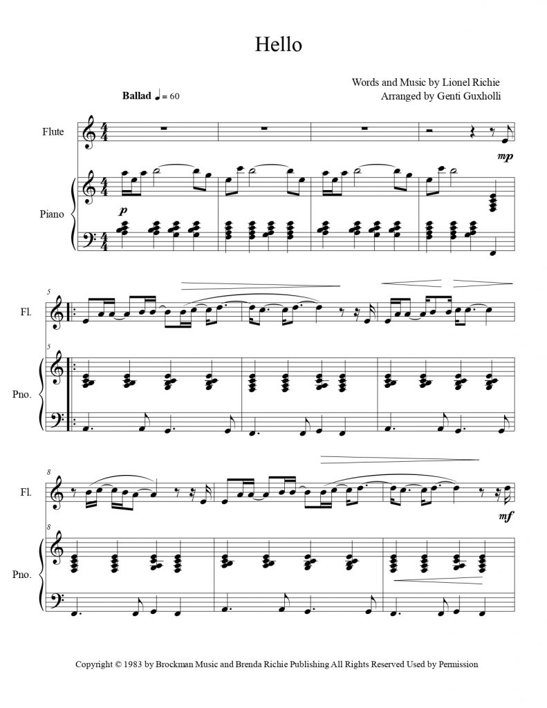 Lionel Richie – Hello (Flute Solo) – Littlesheetmusic