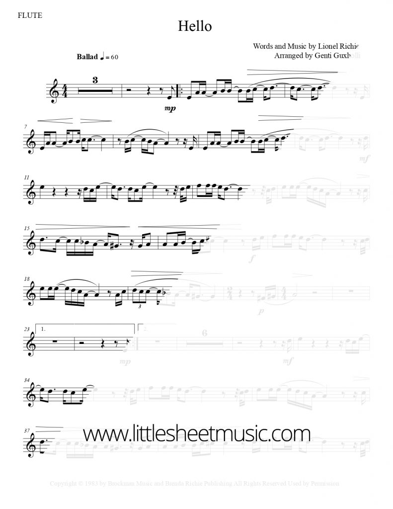 Lionel Richie – Hello (Flute Solo) – Littlesheetmusic