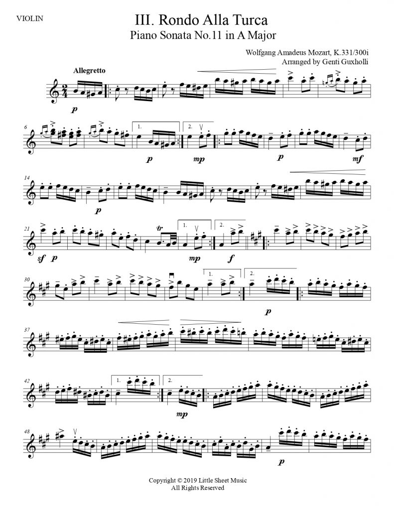 Wolfgang Amadeus Mozart – Turkish March (Violin Solo) – Littlesheetmusic