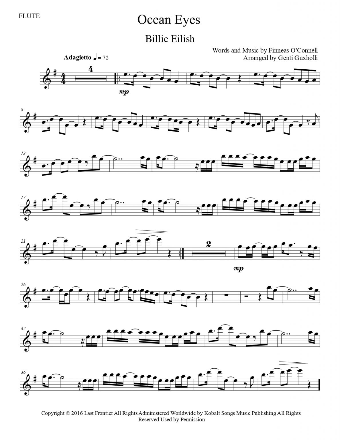 Billie Eilish – Ocean Eyes (Flute Solo) – Littlesheetmusic