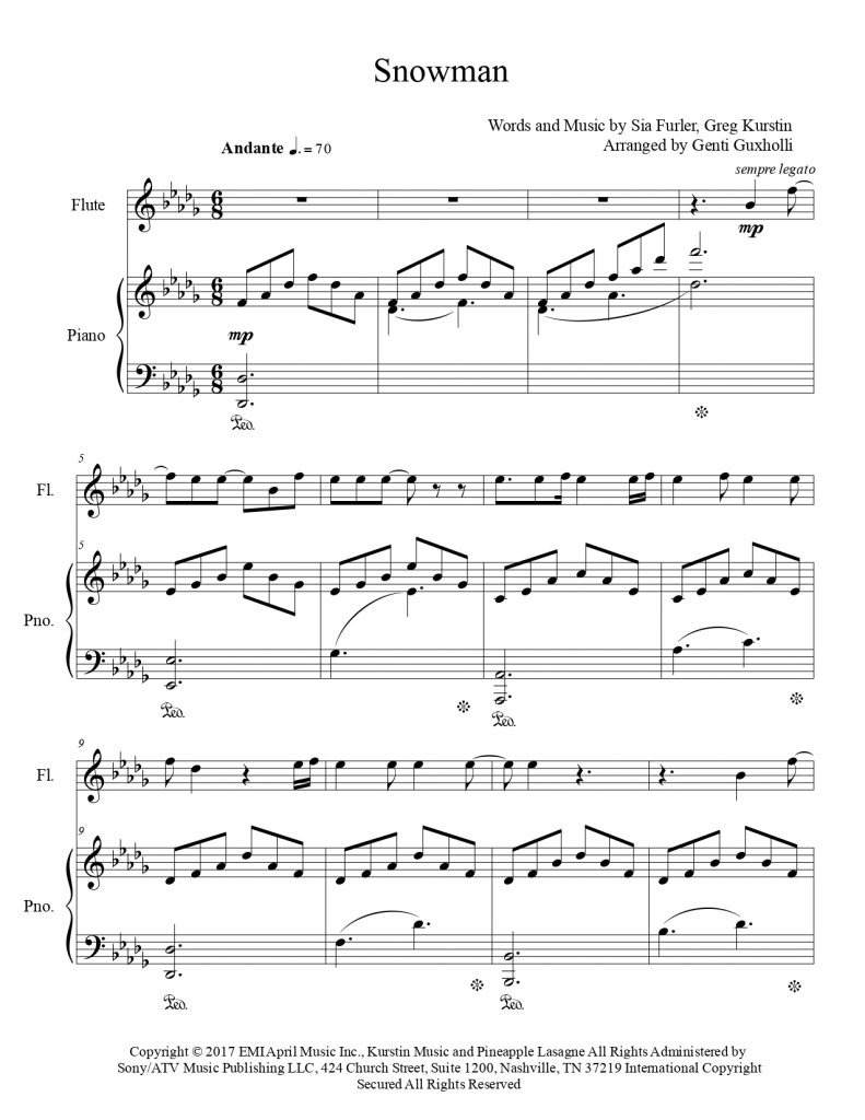 Sia – Snowman (Flute Solo) – Littlesheetmusic