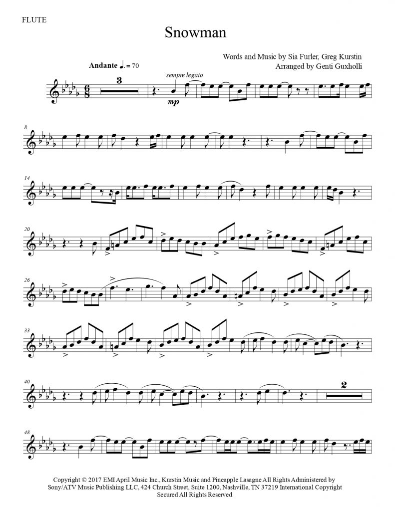 Sia – Snowman (Flute Solo) – Littlesheetmusic