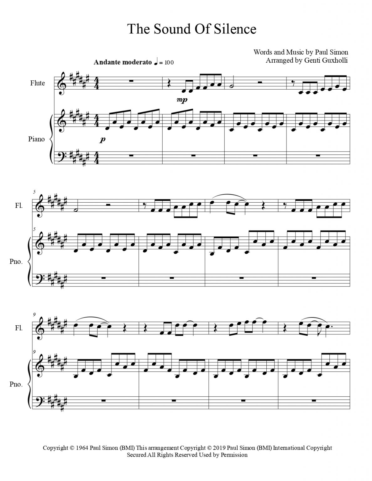 Simon & Garfunkel – The Sound Of Silence (Flute Solo) – Littlesheetmusic