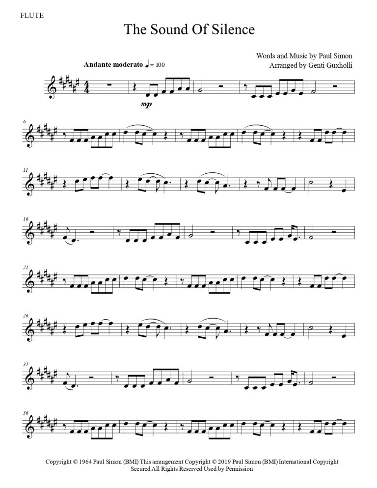 Simon & Garfunkel – The Sound Of Silence (Flute Solo) – Littlesheetmusic