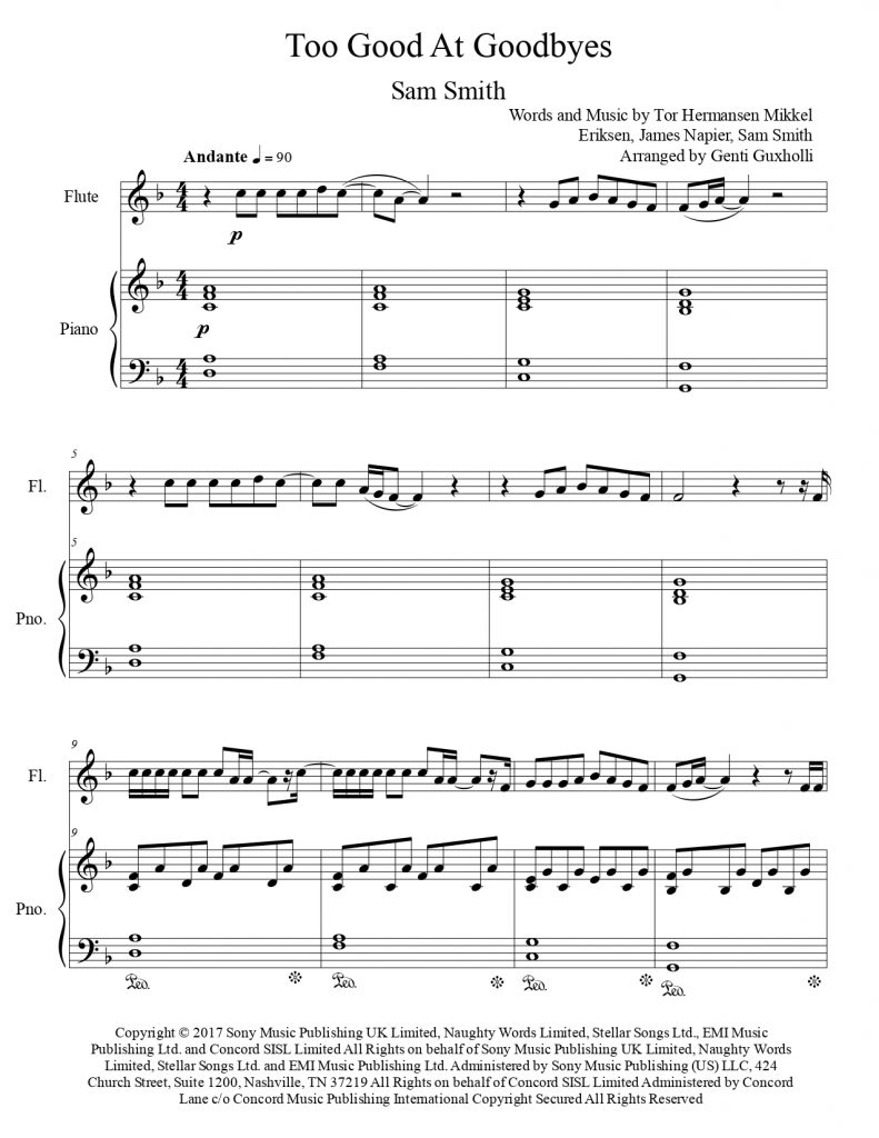 Sam Smith – Too Good At Goodbyes (Flute Solo) – Littlesheetmusic