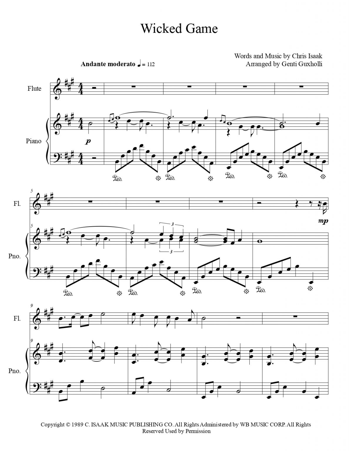 Chris Isaak – Wicked Game (Flute Solo) – Littlesheetmusic