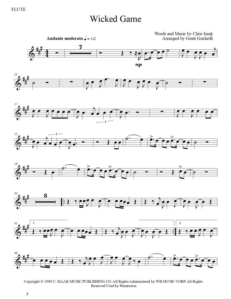 Chris Isaak – Wicked Game (Flute Solo) – Littlesheetmusic