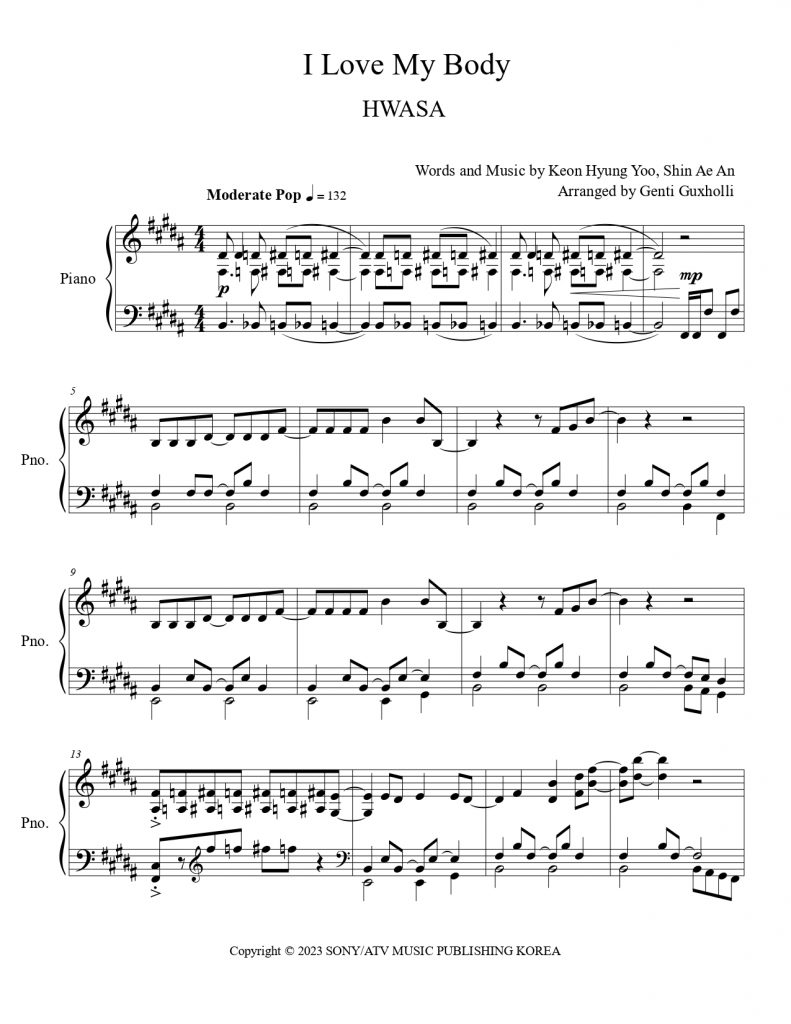 HWASA – I Love My Body (Piano Solo) – Littlesheetmusic