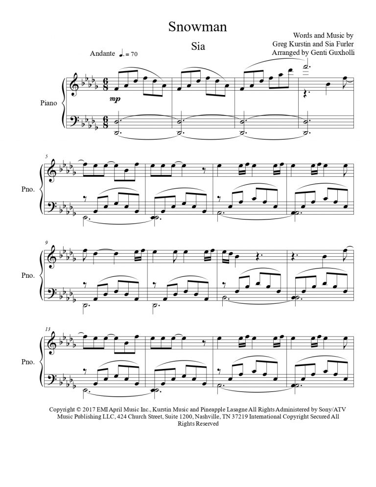 Sia – Snowman (Piano Solo) – Littlesheetmusic