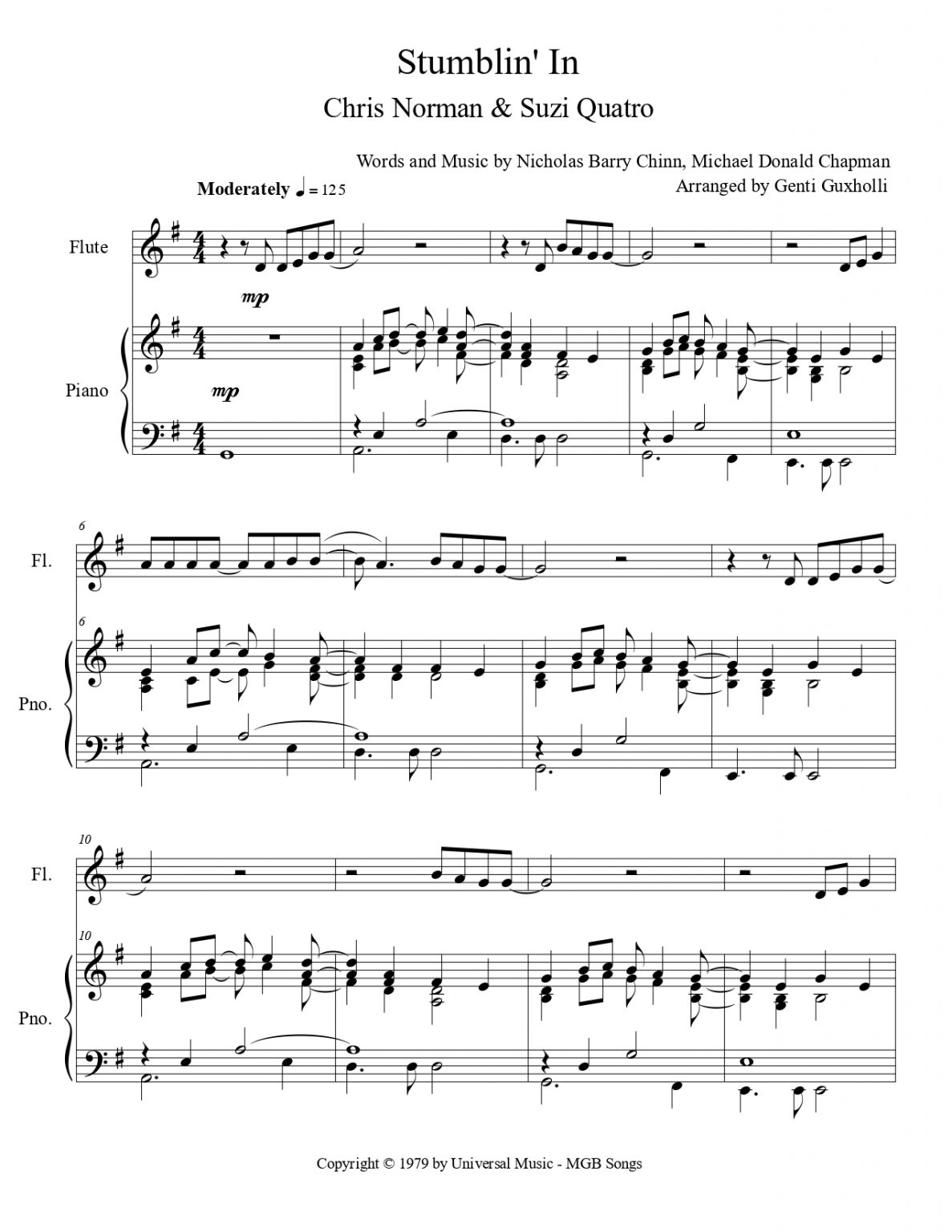 Chris Norman & Suzi Quatro – Stumblin’ In (Flute Solo) – Littlesheetmusic