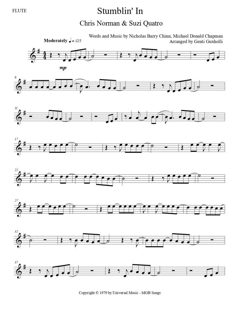 Chris Norman & Suzi Quatro – Stumblin’ In (Flute Solo) – Littlesheetmusic