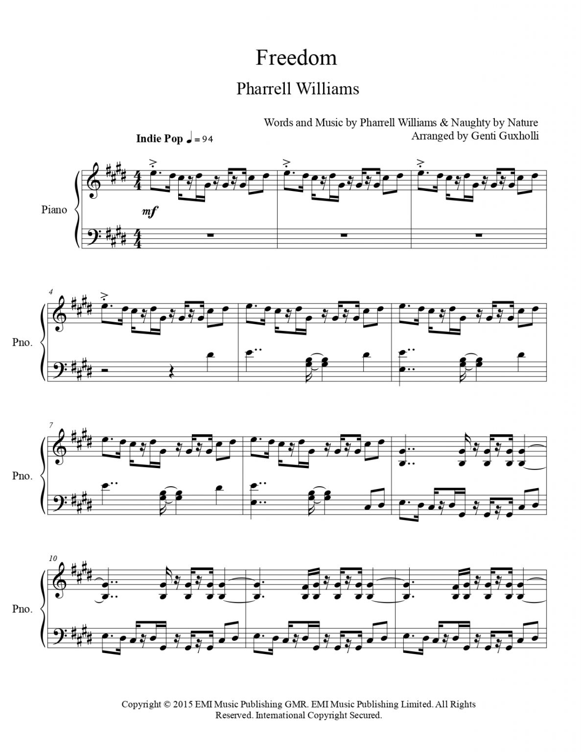 Pharrell Williams – Freedom (Piano Solo) – Littlesheetmusic
