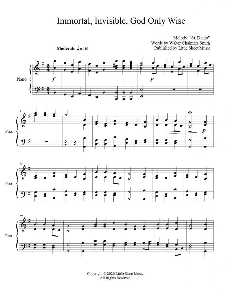 Immortal, Invisible, God Only Wise (Piano Solo) – Littlesheetmusic