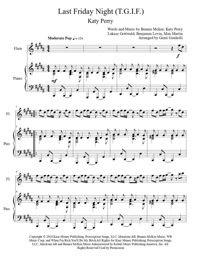 Katy Perry – Last Friday Night (T.G.I.F.) (Flute Solo) – Littlesheetmusic
