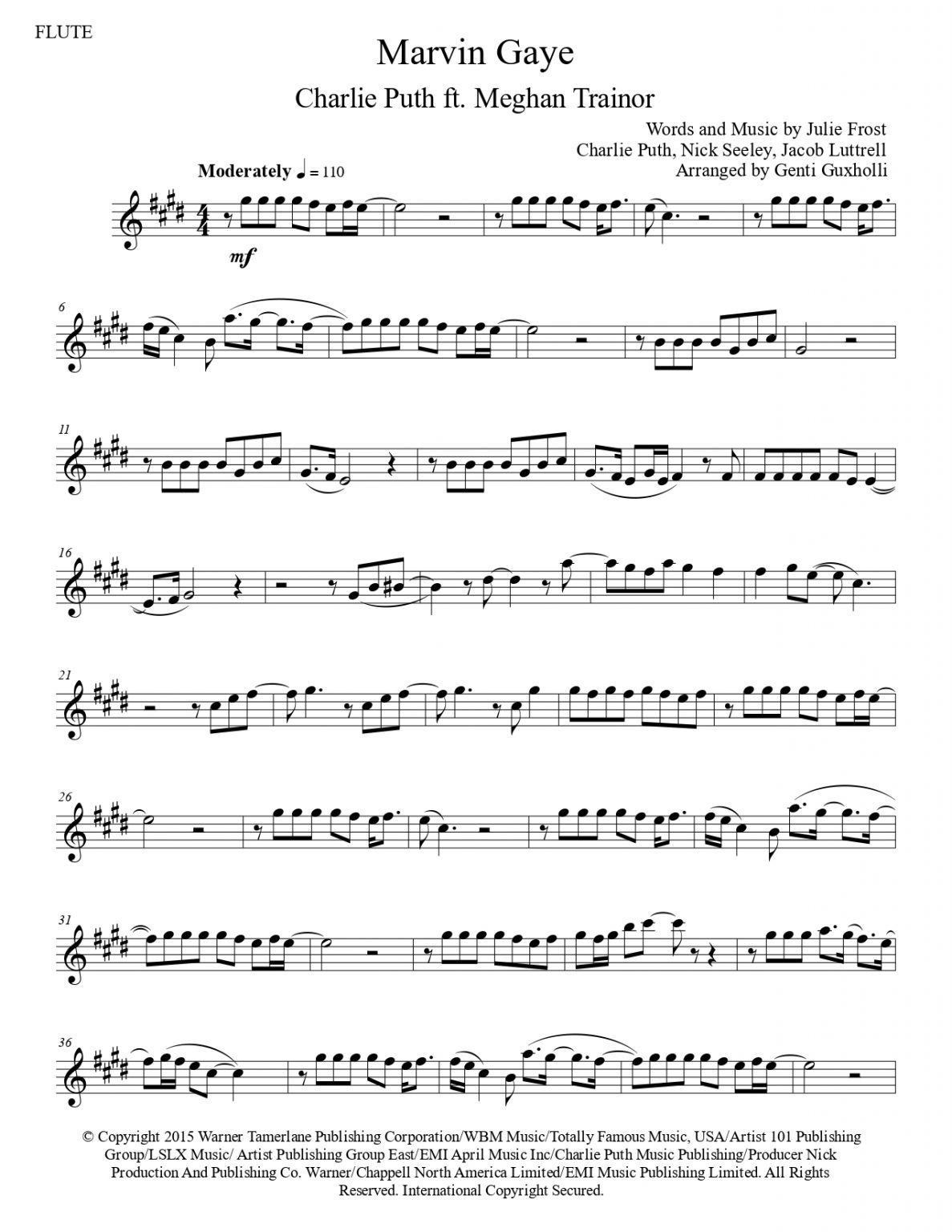 Charlie Puth ft. Meghan Trainor – Marvin Gaye (Flute Solo ...