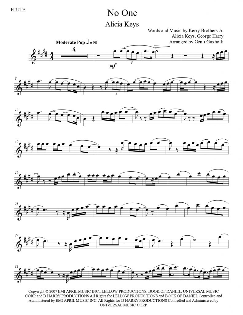 Alicia Keys – No One (Flute Solo) – Littlesheetmusic
