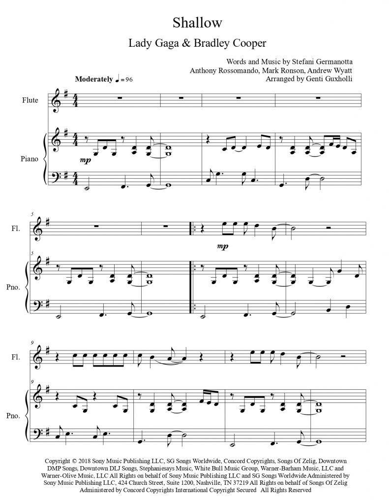 Lady Gaga, Bradley Cooper – Shallow (Flute Solo) – Littlesheetmusic