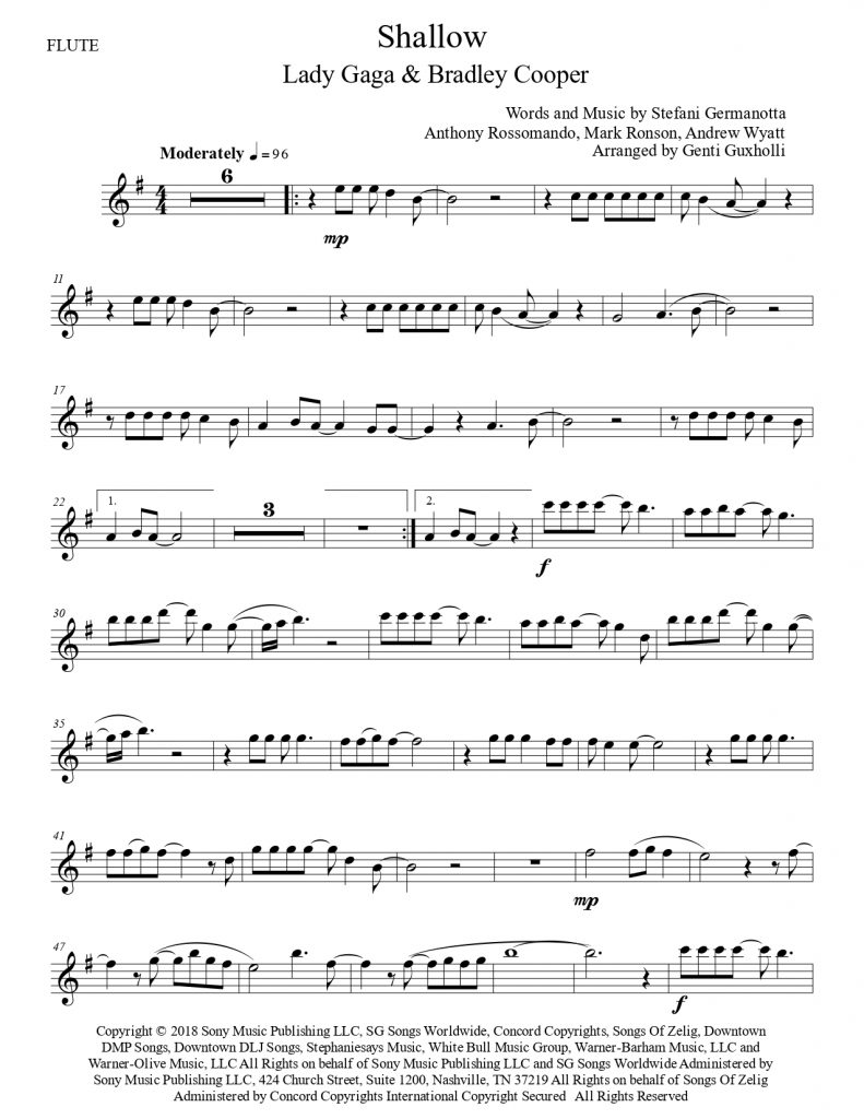 Lady Gaga, Bradley Cooper – Shallow (Flute Solo) – Littlesheetmusic