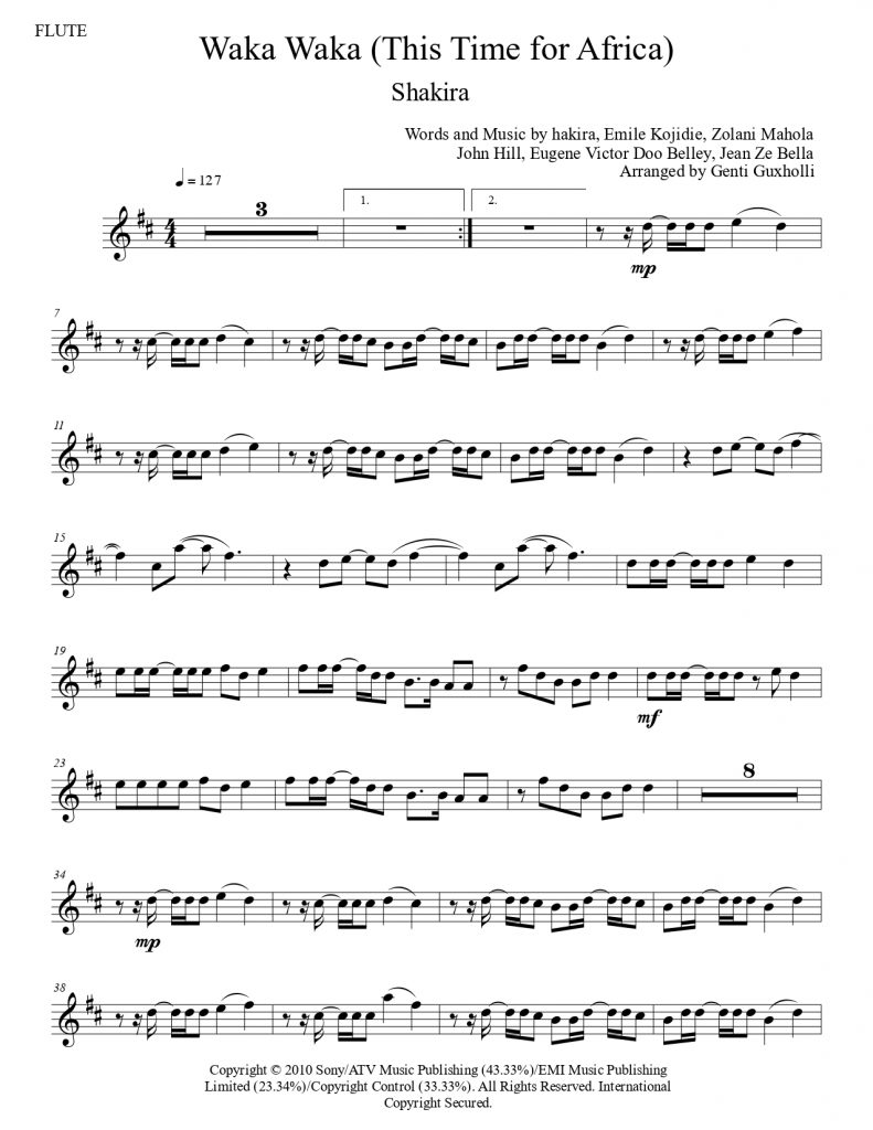Shakira – Waka Waka (This Time for Africa) (Flute Solo) – Littlesheetmusic