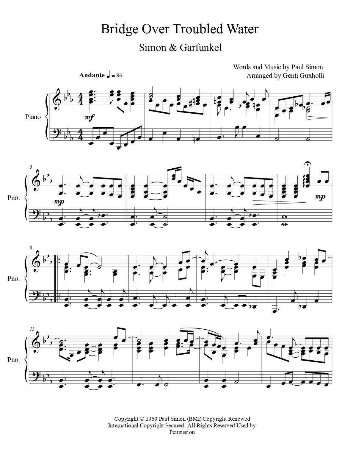 Simon & Garfunkel – Bridge Over Troubled Water (Piano Solo ...