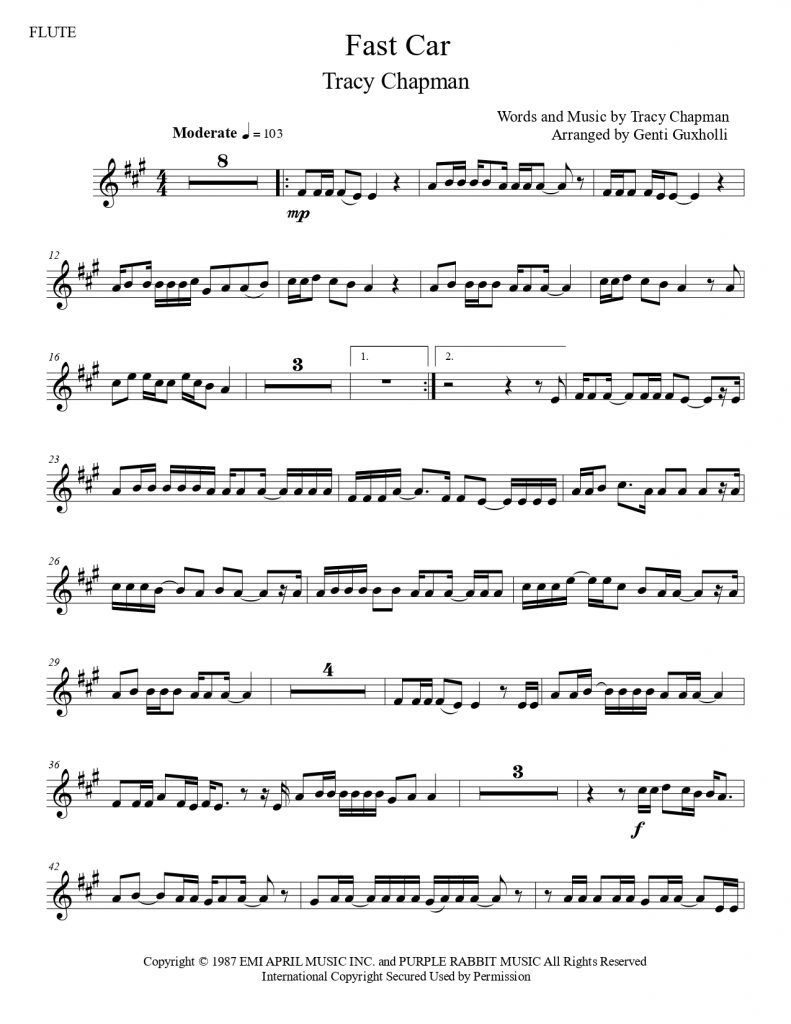 Tracy Chapman – Fast Car (Flute Solo) – Littlesheetmusic