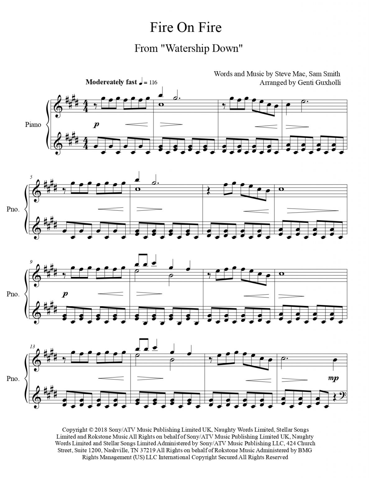 Sam Smith – Fire On Fire (Piano Solo) – Littlesheetmusic