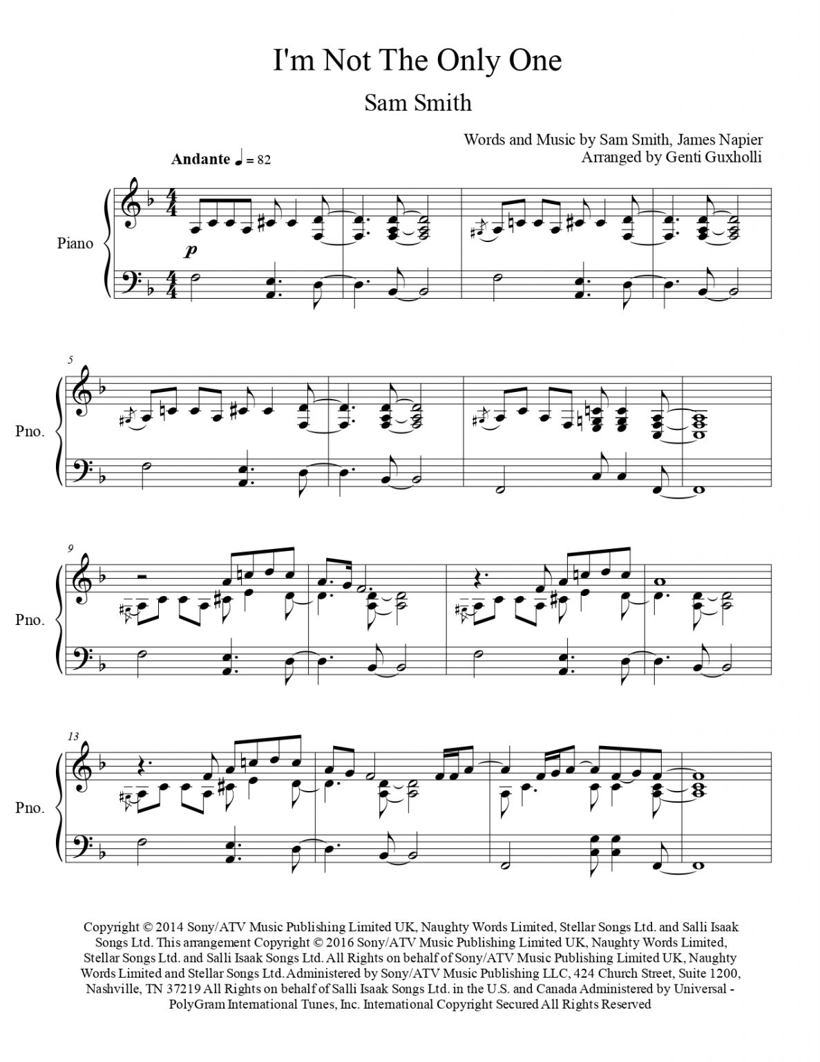 Sam Smith – I’m Not The Only One (Piano Solo) – Littlesheetmusic