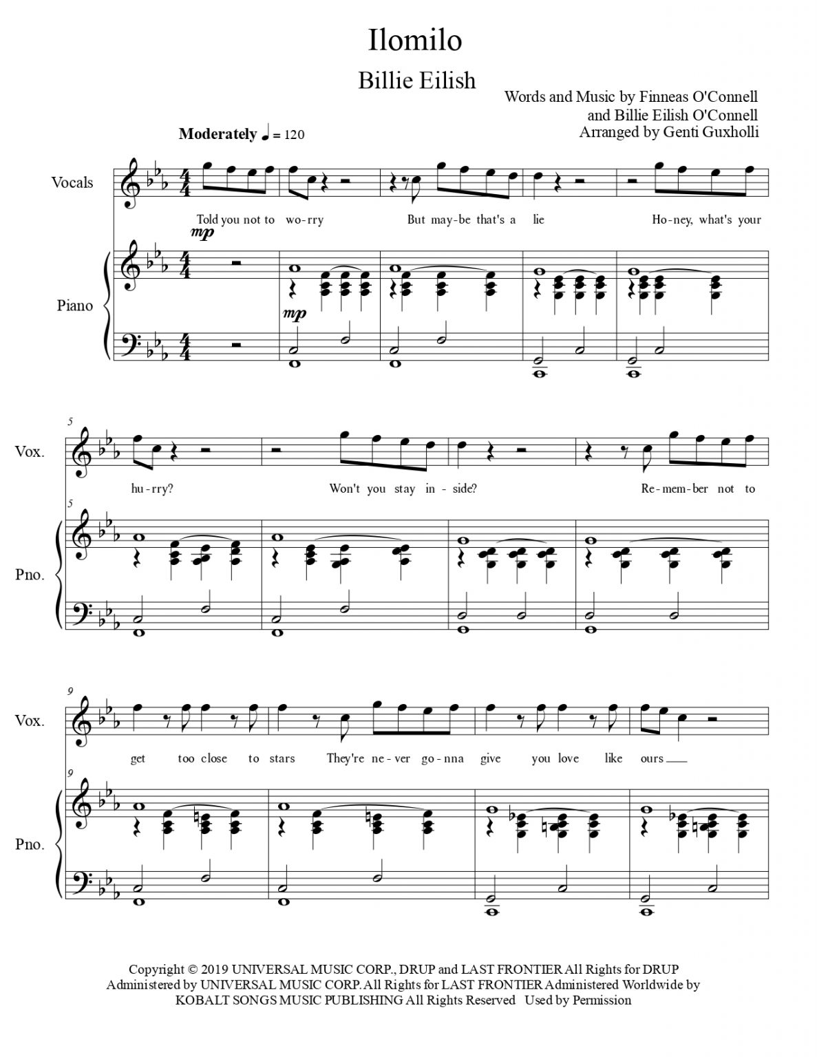 Billie Eilish – Ilomilo (Piano & Vocal) – Littlesheetmusic