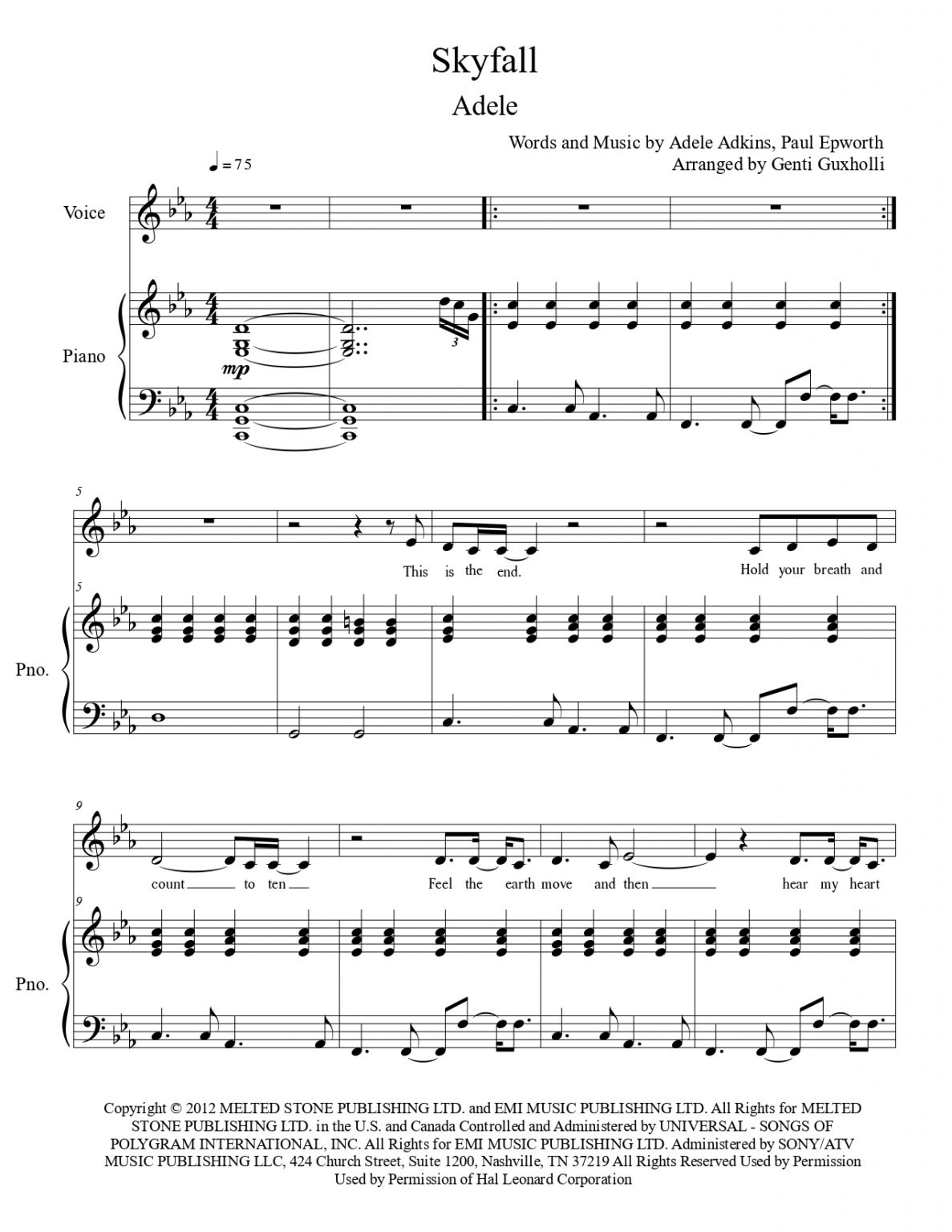 Adele – Skyfall (Piano & Vocal) – Littlesheetmusic