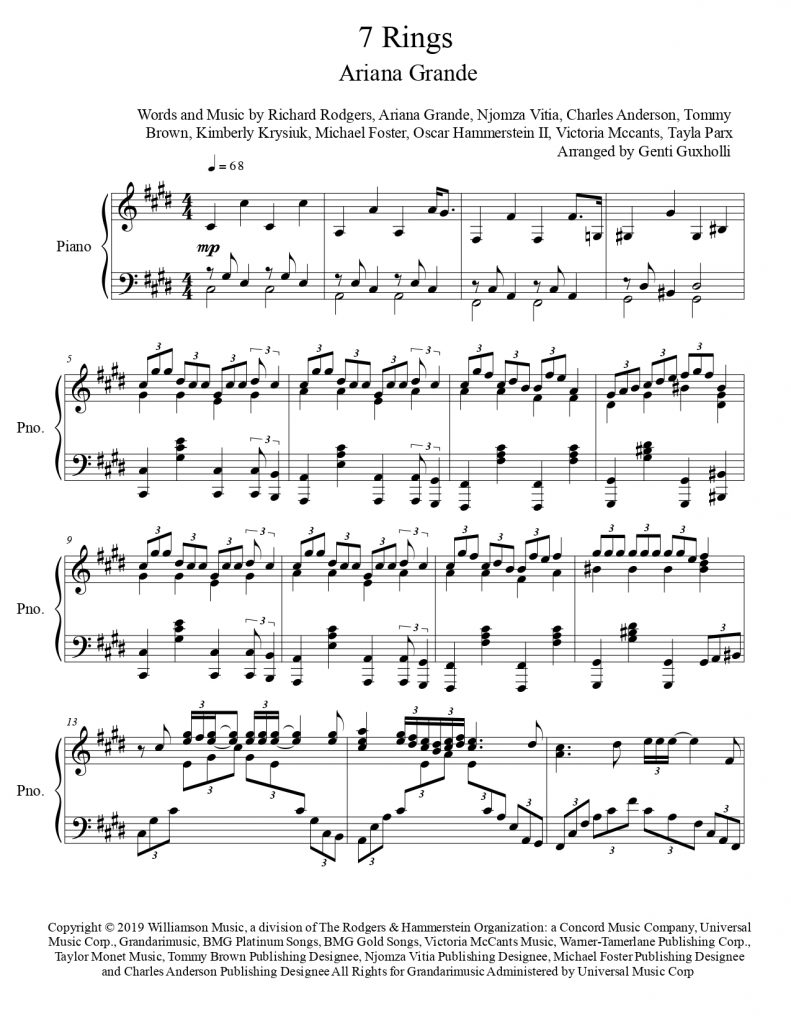 Ariana Grande – 7 Rings (Piano Solo) – Littlesheetmusic