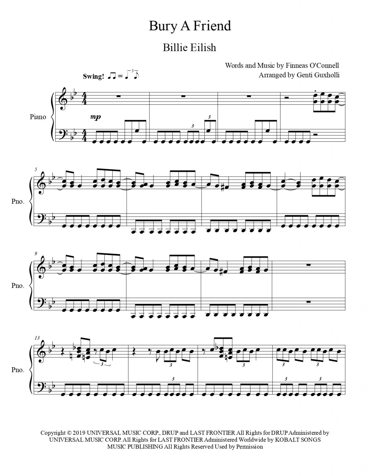 Billie Eilish – Bury A Friend (Piano Solo) – Littlesheetmusic