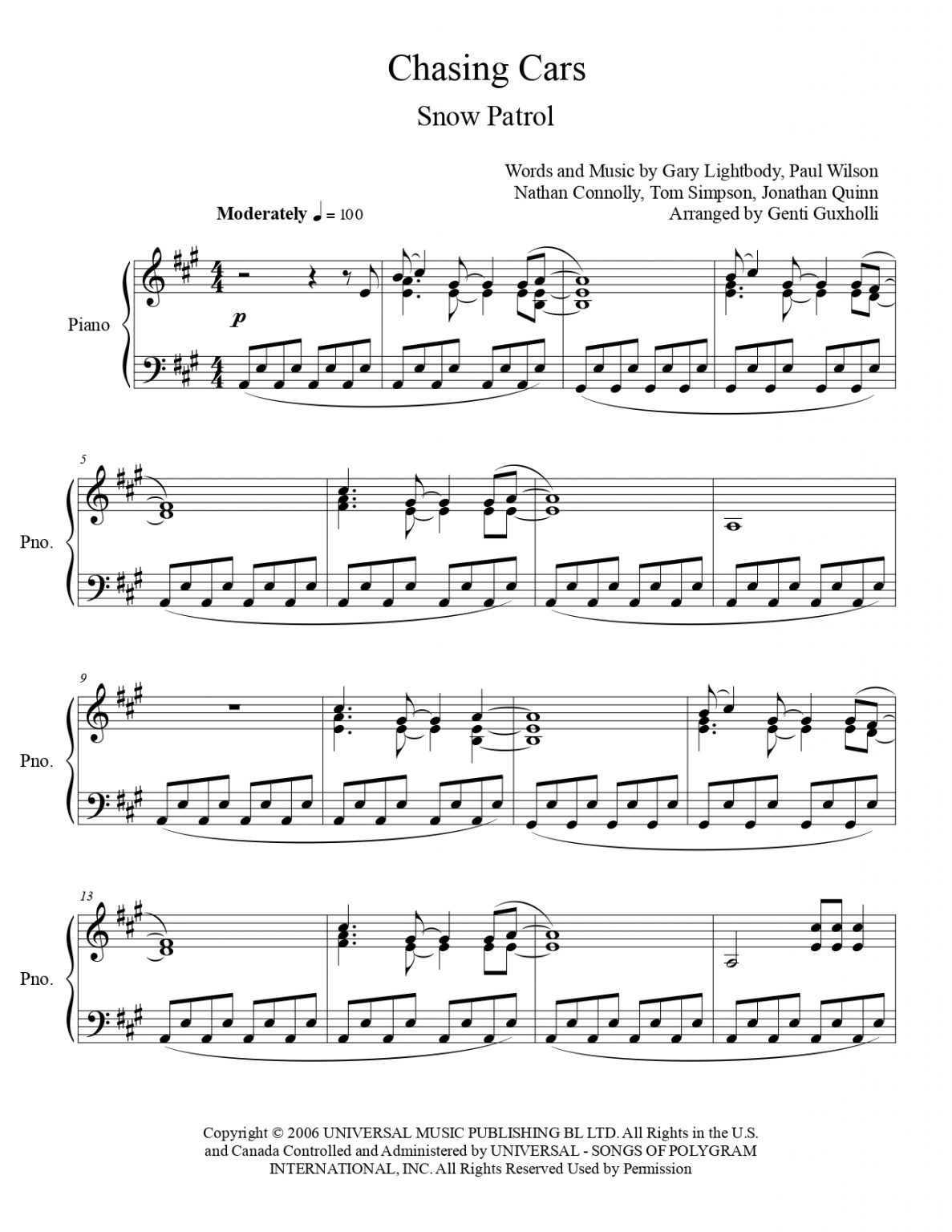 Snow Patrol – Chasing Cars (Piano Solo) – Littlesheetmusic