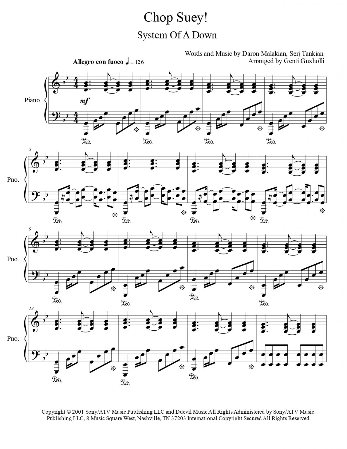 System Of A Down – Chop Suey! (Piano Solo) – Littlesheetmusic