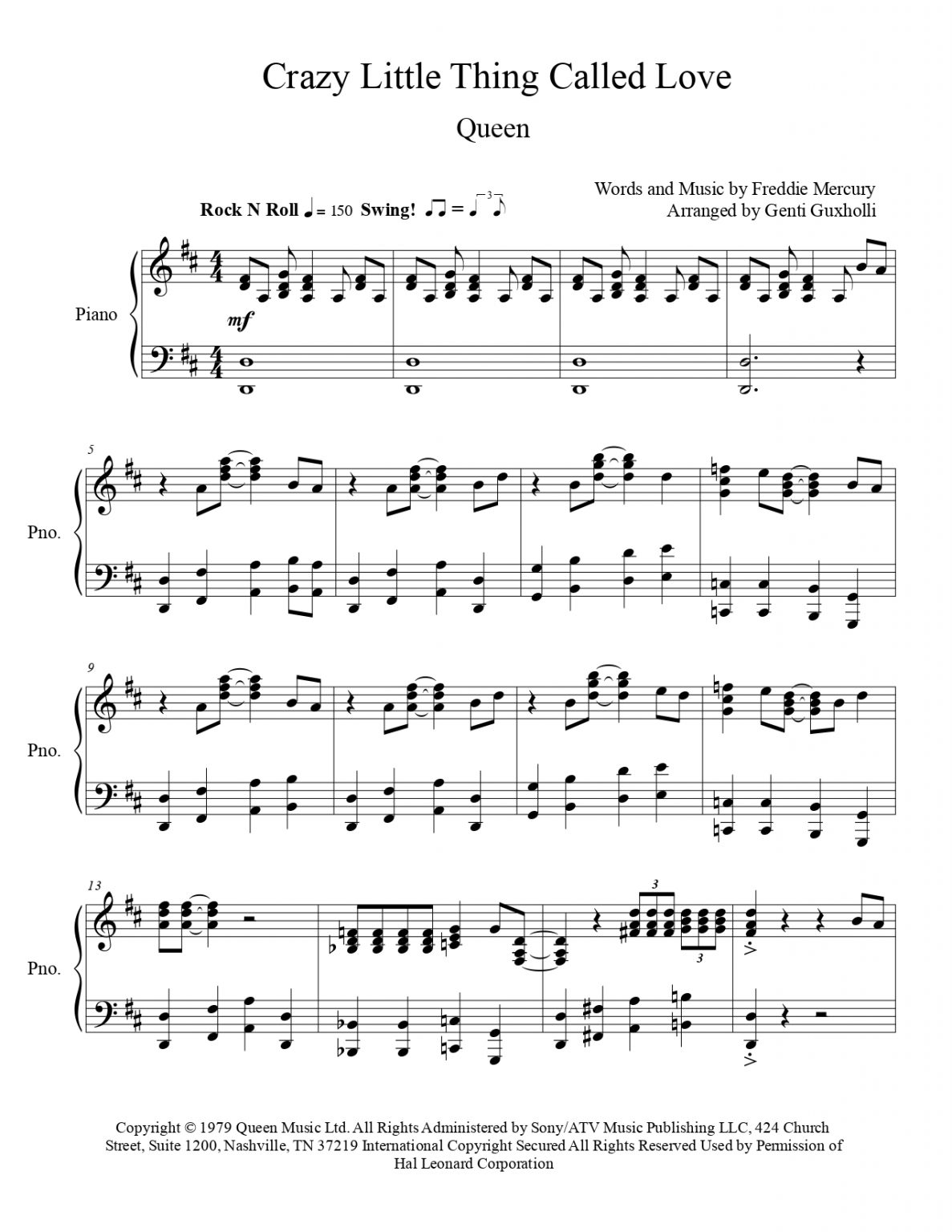 Queen – Crazy Little Thing Called Love (Piano Solo) – Littlesheetmusic