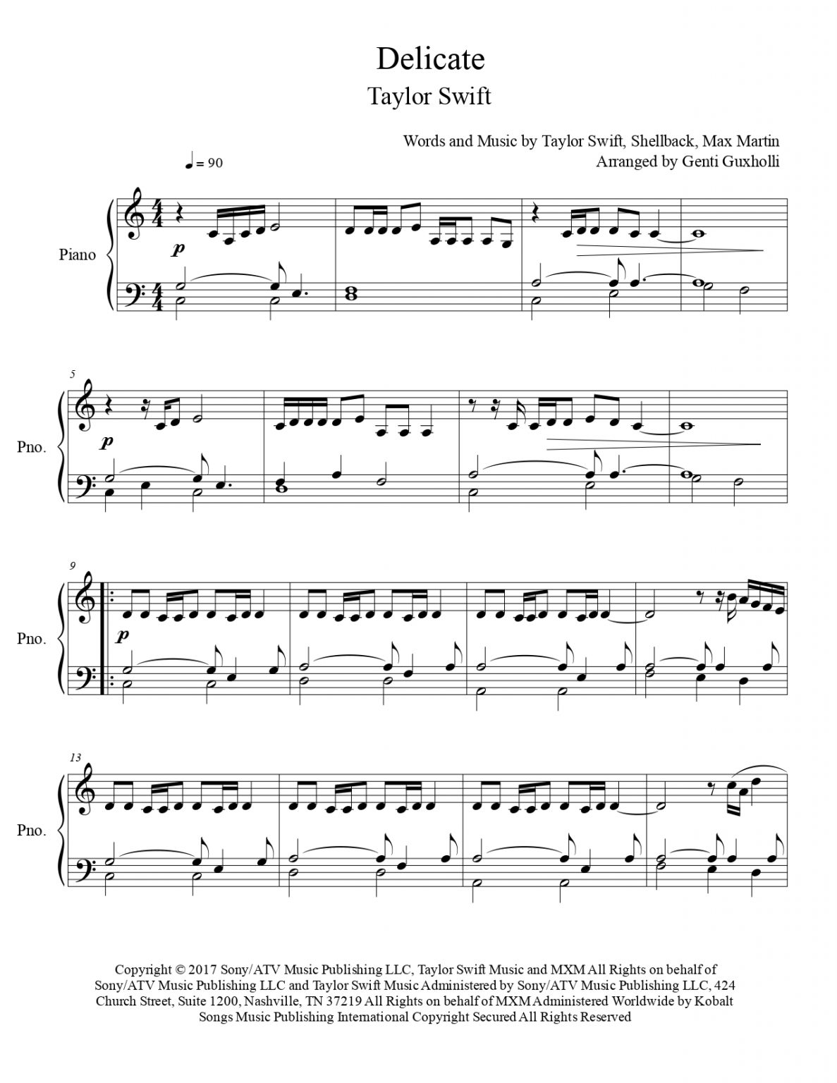 Taylor Swift – Delicate (Piano Solo) – Littlesheetmusic