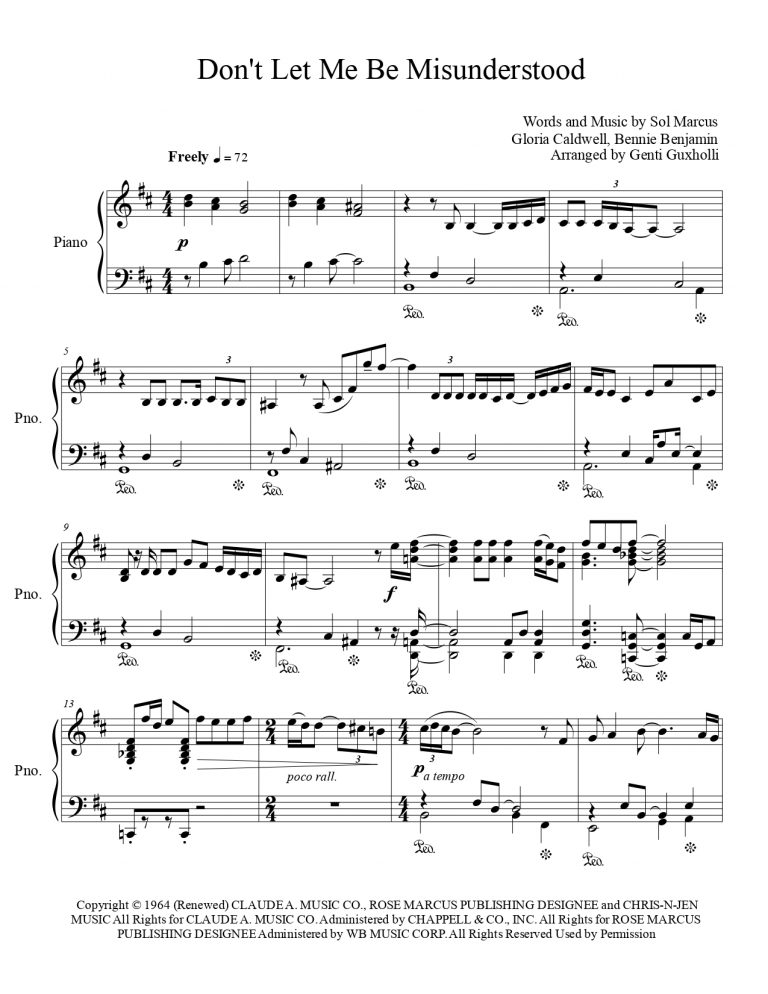 Nina Simone – Don’t Let Me Be Misunderstood (Piano Solo) – Littlesheetmusic