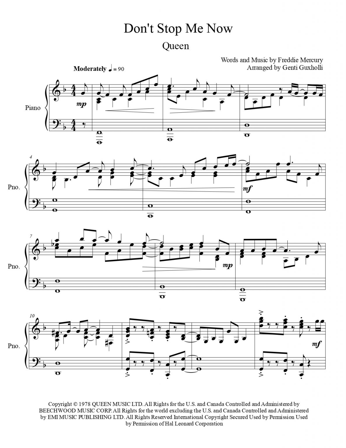 Queen – Don’t Stop Me Now (Piano Solo) – Littlesheetmusic