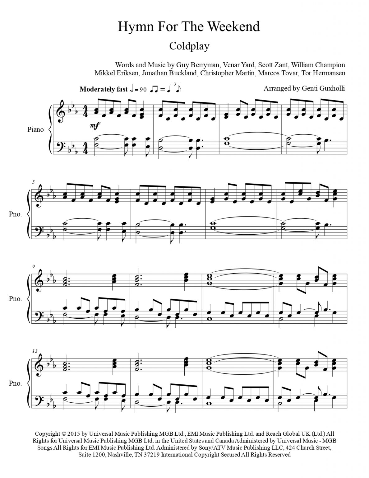 Coldplay – Hymn For The Weekend (Piano Solo) – Littlesheetmusic