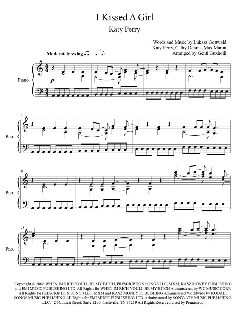 Katy Perry – I Kissed A Girl (Piano Solo) – Littlesheetmusic
