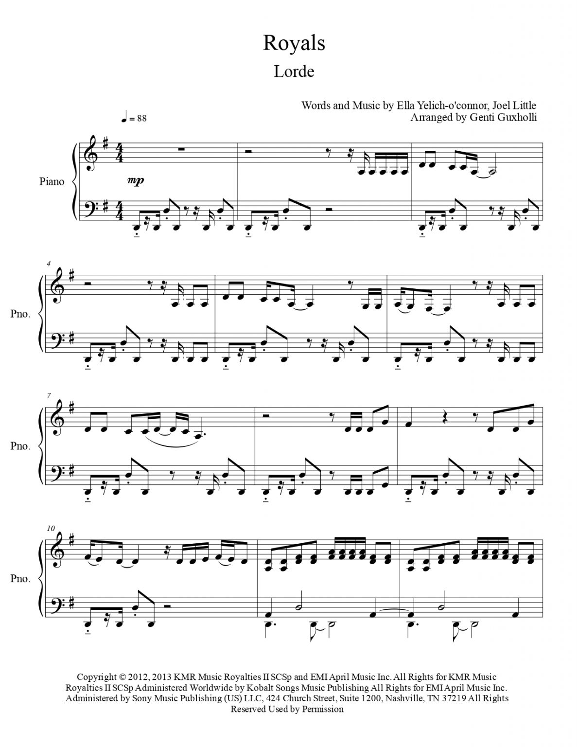 Lorde – Royals (Piano Solo) – Littlesheetmusic