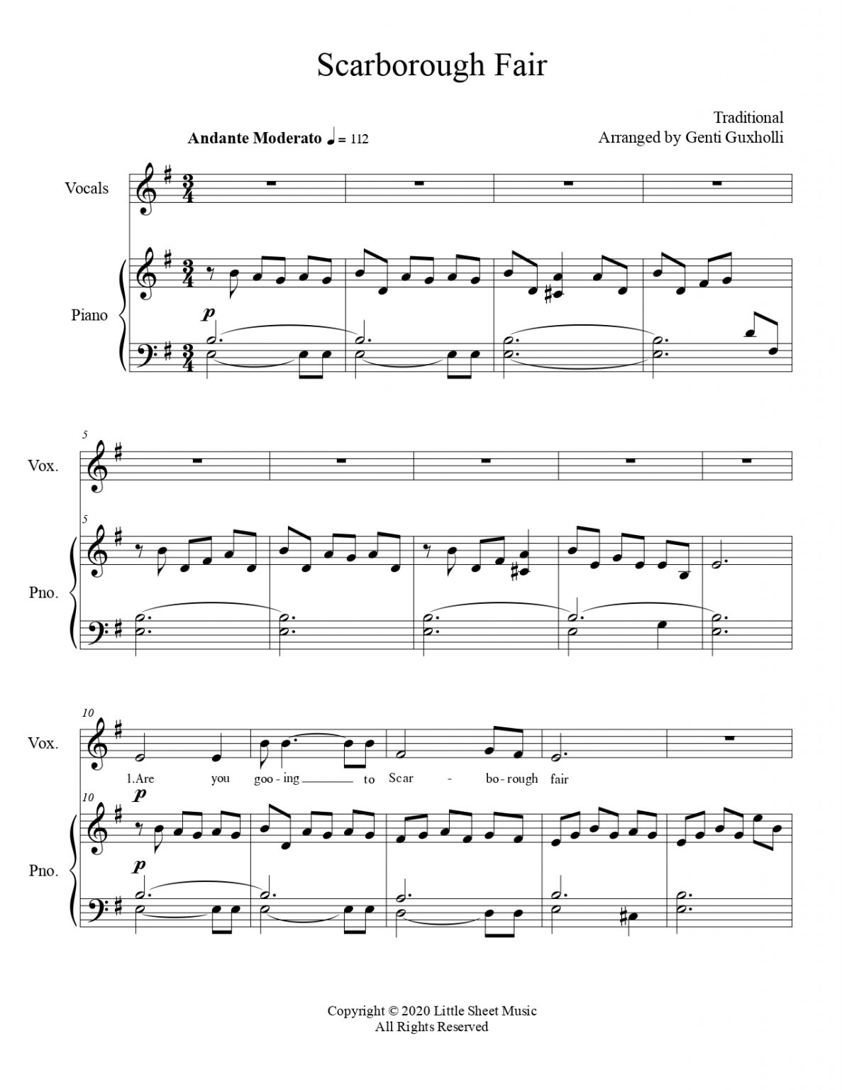 Scarborough Fair (Piano & Vocal) – Littlesheetmusic