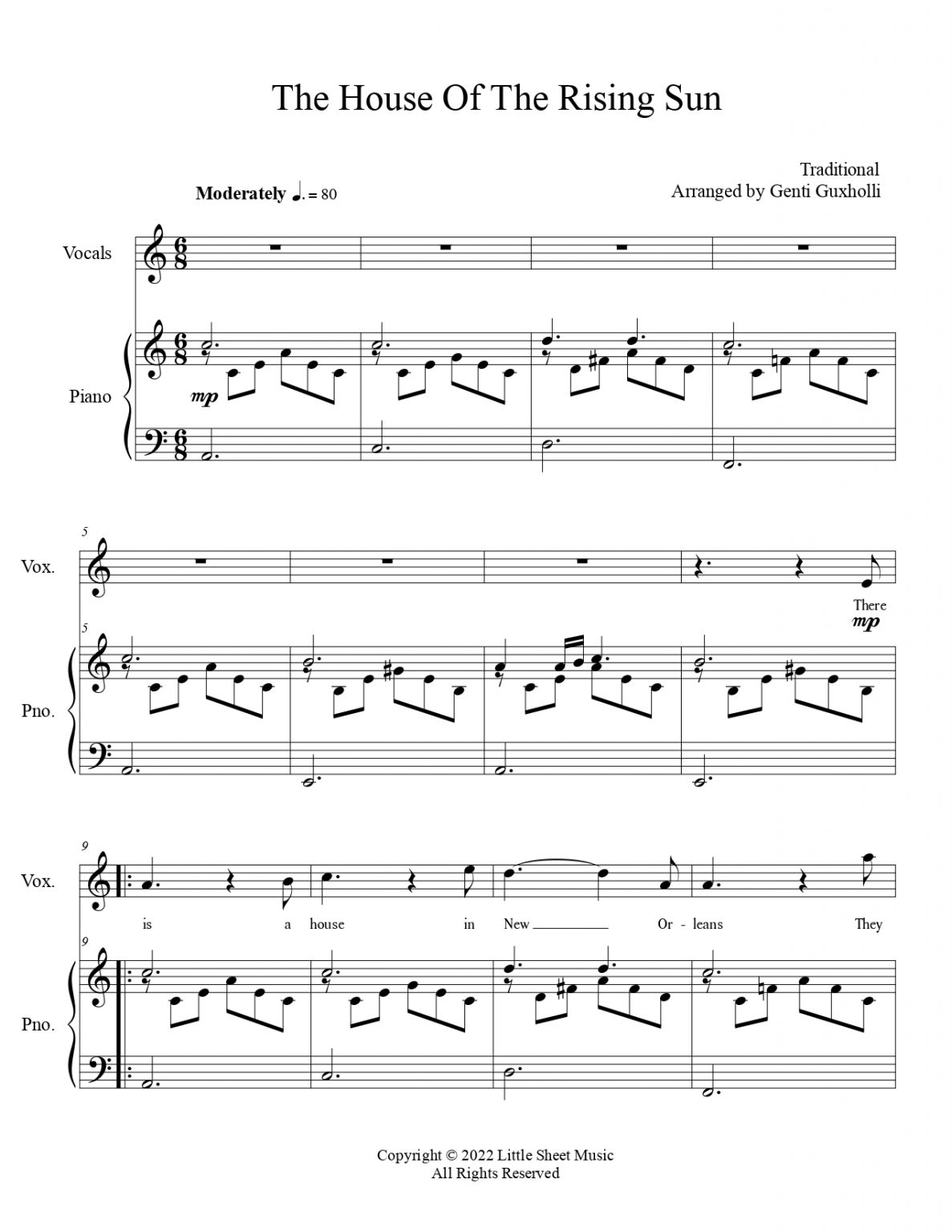 The House Of The Rising Sun (Piano & Vocal) – Littlesheetmusic