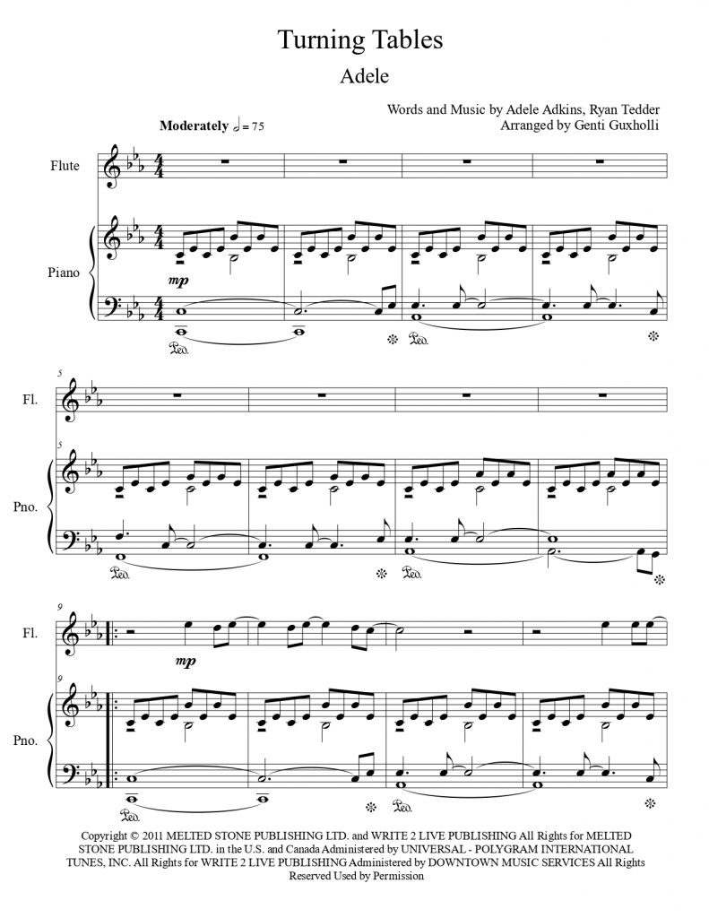 Adele – Turning Tables (Flute Solo) – Littlesheetmusic