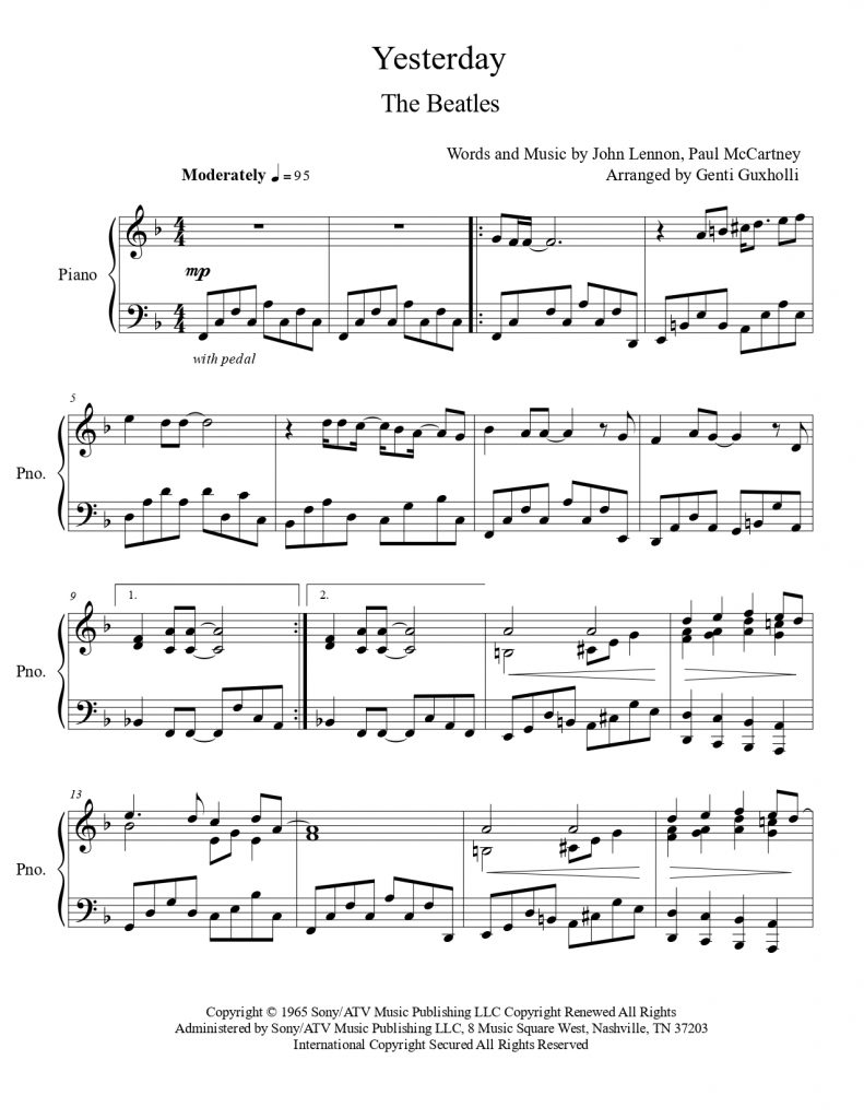 The Beatles – Yesterday (Piano Solo) – Littlesheetmusic