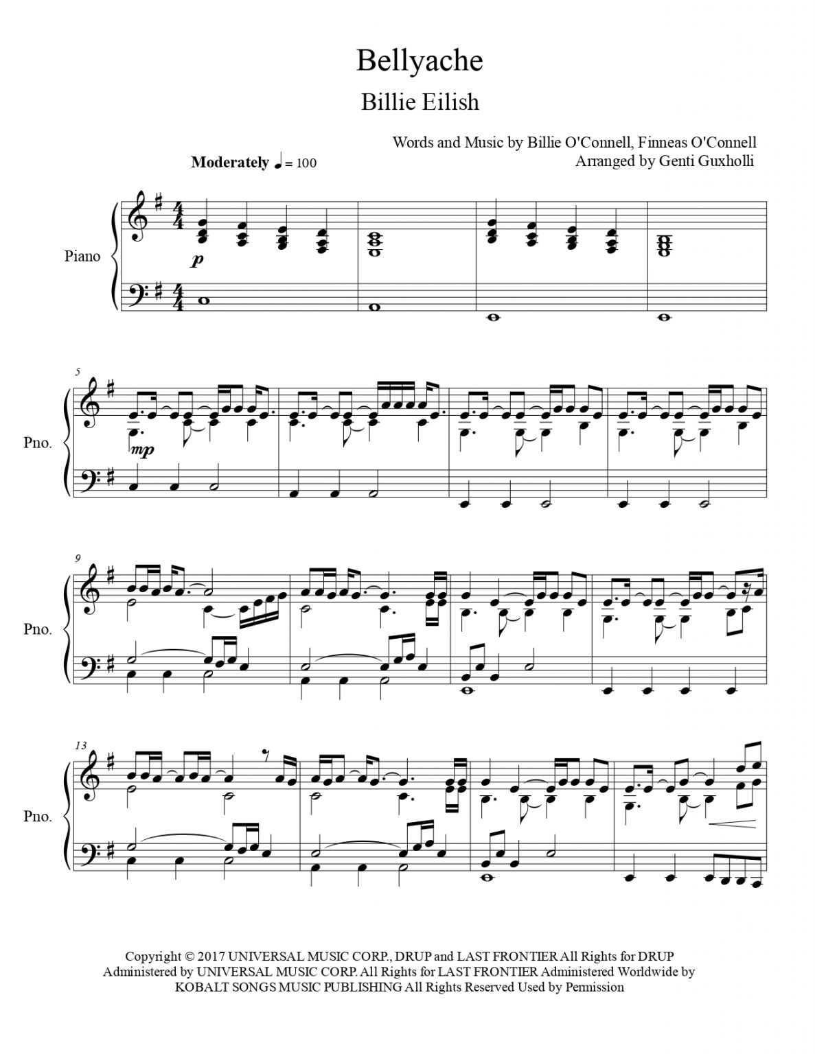 Billie Eilish – Bellyache (Piano Solo) – Littlesheetmusic